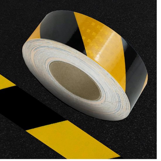 Reflectie tape Zwart/Geel - Rol van 5CM x 25M - Veiligheids sticker ...