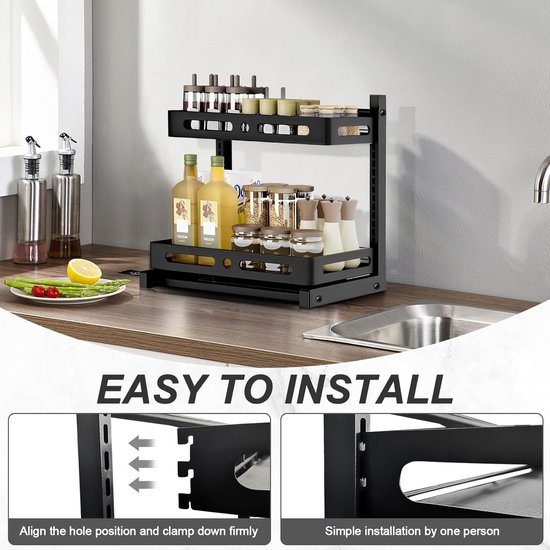 Spice Rack Kitchen Organizer - 2 Tier Pull Out Cabinet - Adjustable ...