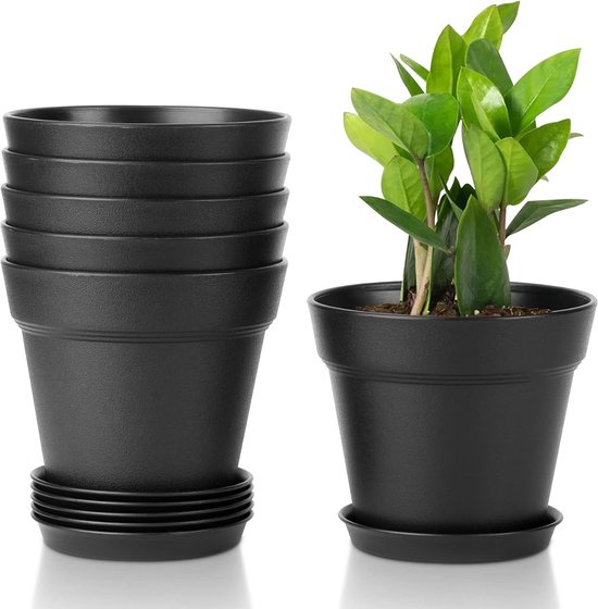 12,5 cm Plastic Bloempot met Onderschotel, Set van 6 Plastic ...