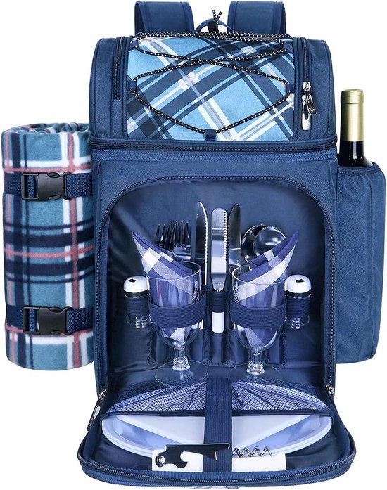Picknickmand 2 persoons rugzak met Koelvak en Wijnhouder - Perfect voor ...