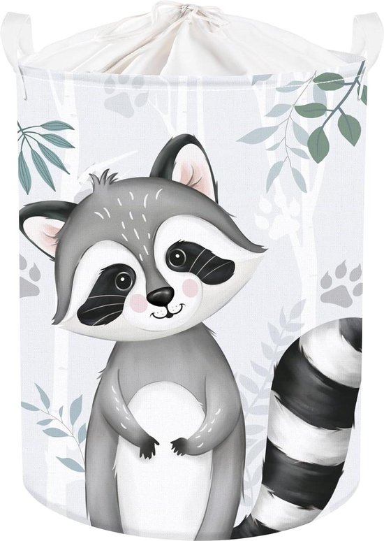 Schattige Grijze Glimlach Wasbeer Ronde Wasmand - Boom Bladeren Jungle ...