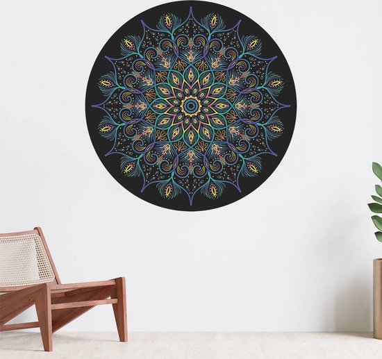 Muurcirkel zelfklevend behang - Kleurrijke mandala - Wanddecoratie ...