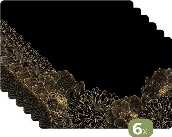 Placemat bloemen - Gouden placemats kunststof - 45x30 cm - 6 stuks ...