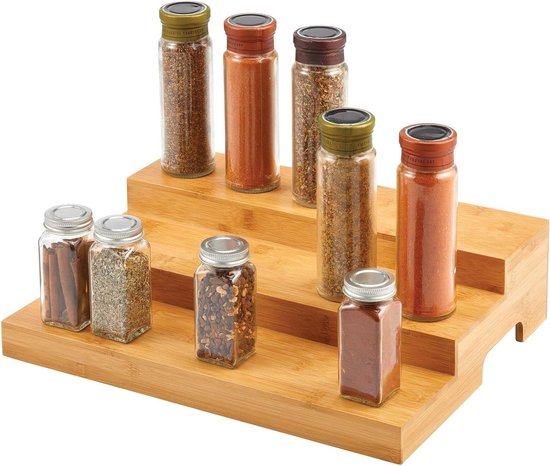 Practical Bamboo Spice Rack Kitchen Cabinet Organiser - 3 Levels ...