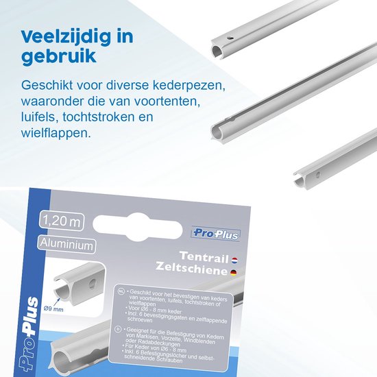 ProPlus Aluminium Tentrail - Ø9 mm x 1,2 m - Luifelrail - Railprofiel ...
