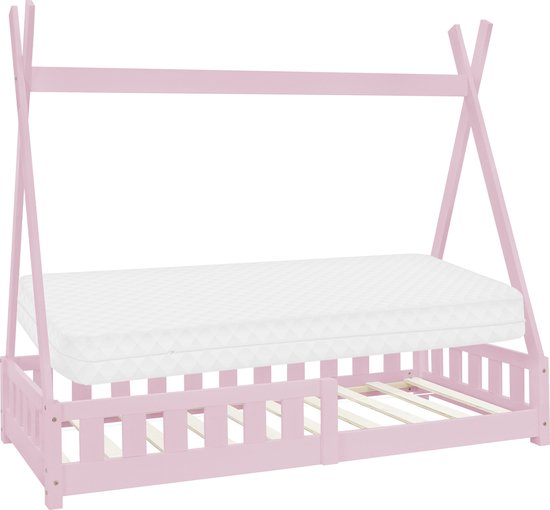Kinderbed Tipi 80x160 cm roze van dennenhout incl. matras H-10cm ...
