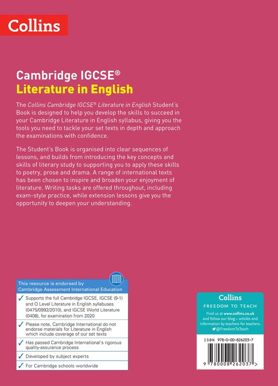 Cambridge IGCSE Literature in English Students Book Collins Cambridge ...