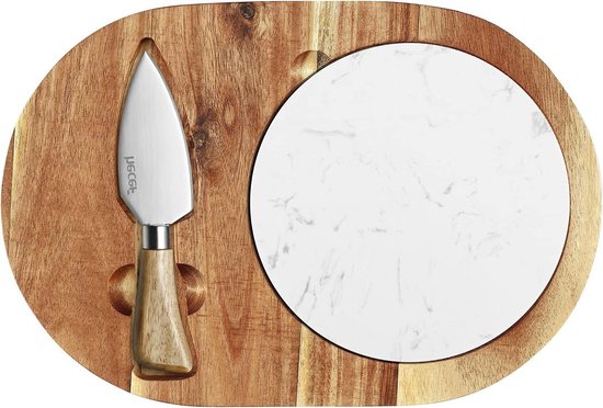 Snijplankenset - Houten serveerplank en marmeren plaat met kaasmes ...