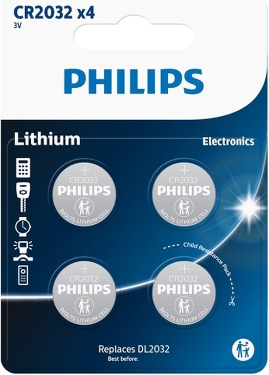Philips CR2032 3v lithium knoopcel batterij - 4 stuks | bol