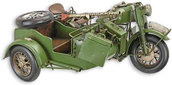 EEN TINNEN MODEL VAN EEN MILITAIRE MOTORFIETS MET ZIJSPAN | bol