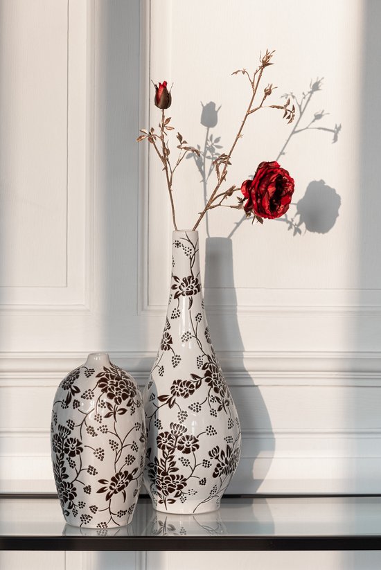 J-Line vase Zen Oval - porcelaine - blanc/noir | bol