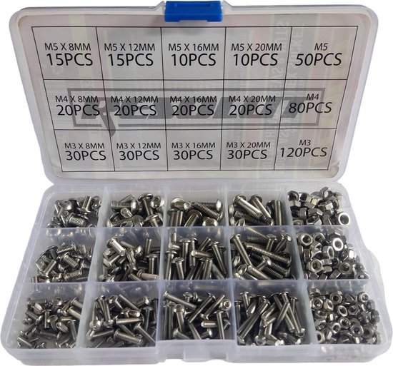 RVS Inbusbout assortiment met roestvrijstalen Inbusbouten met bolkop M3 ...