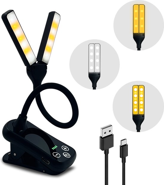 Leeslampje voor boek - 14 LED & 3 Kleuren - Leeslampje - Leeslampje met ...