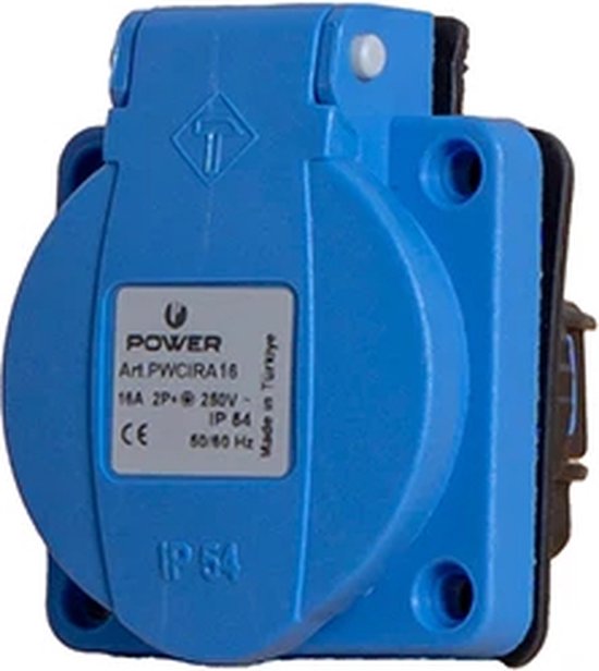 Power machine contactdoos inbouw 3-polig met klapdeksel IP54 blauw ...