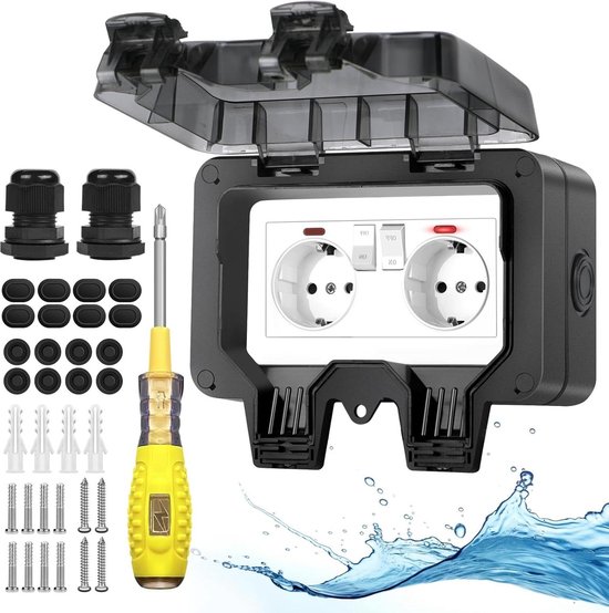 Waterdicht buitenstopcontact met schakelaar en controlelampje - opbouw ...