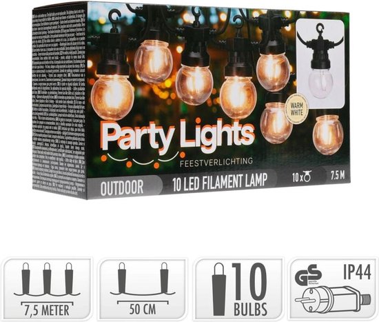 Ledverlichting Partylights - Filament 10 LED - Warm Geel Licht - Voor Binnen en Buiten | bol