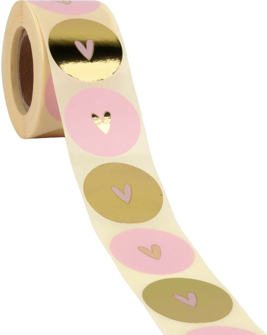 Cadeau stickers - 500 stuks - 500x sticker 'Hart' assorti Goud-Roze ...