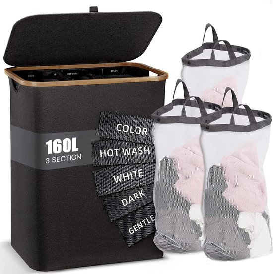 Wasmand met deksel van bamboe voor kleding en speelgoedopslag ...