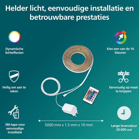 Philips LED strip - 5m lengte - eenvoudig op maat te knippen - met een ...