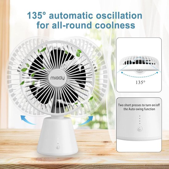 Low Noise USB Fan 5000 mAh Table Fan (Hours Runtime) 135 Degree ...