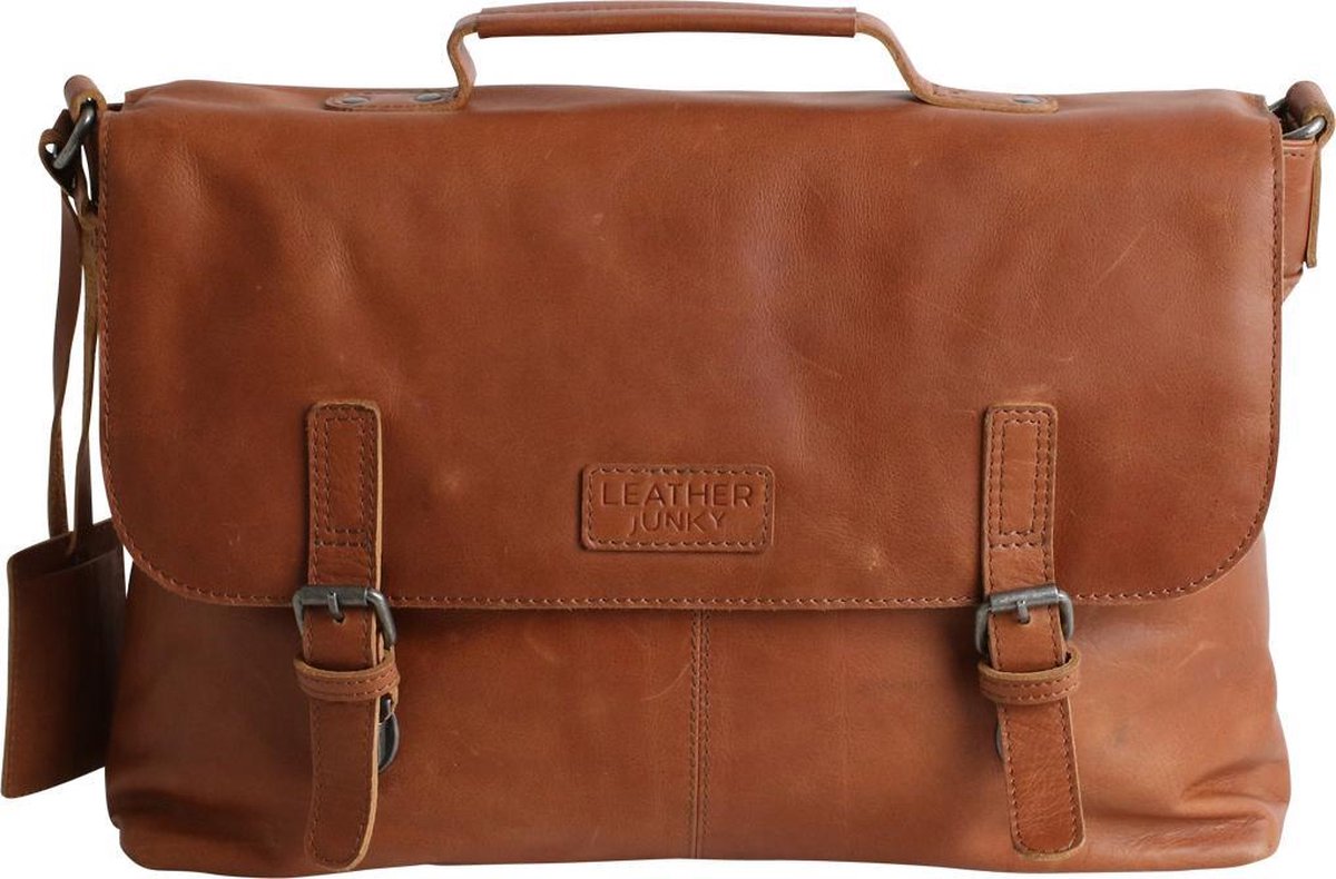 Leather Junky laptop tas - The Bookmaker Bag - Bruin/Tan - Leer | bol.com
