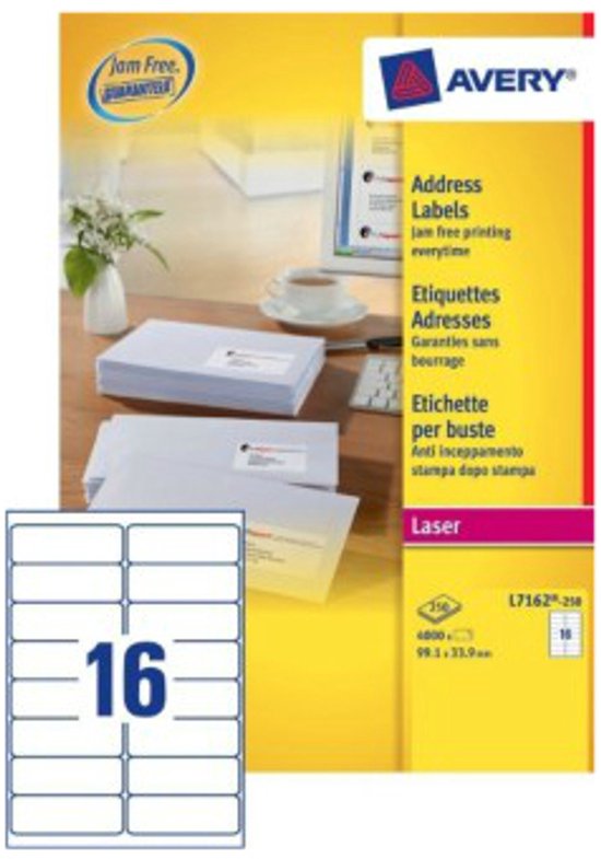 Avery L7162-250 adreslabels Wit Zelfklevend label | bol