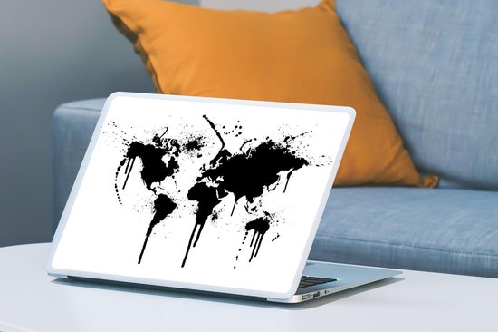 Sticker ordinateur portable - 15,6 pouces - Wereldkaart - Encre - Zwart ...