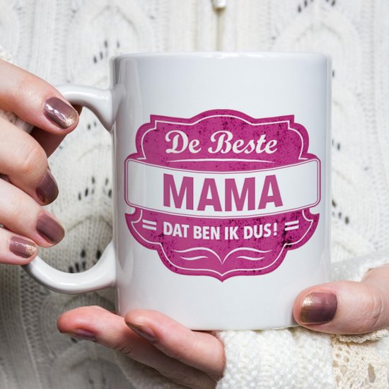 De beste mama cadeau koffiemok / theebeker wit met roze embleem - 300 ml - keramiek -... | bol.com