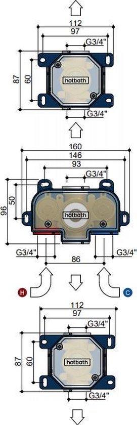 Hotbath Inbouwbox Thermostaat Met 2 Stopkranen - HB007 | bol