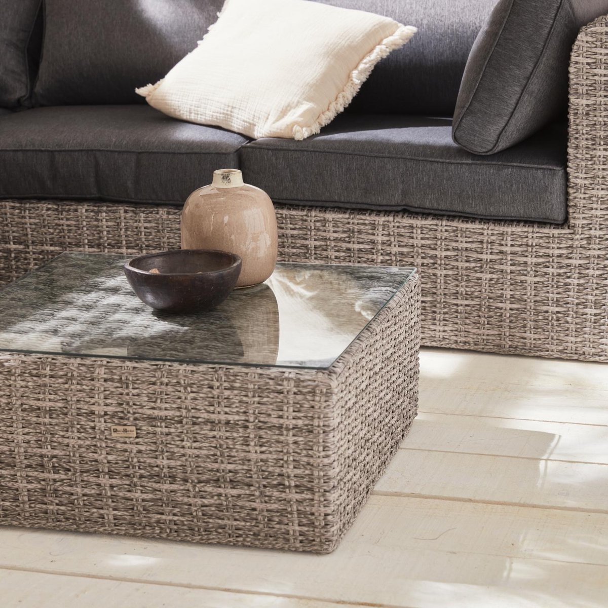 Tonico tuinset van wicker, 6 zitplaatsen en salontafel - grijs ...
