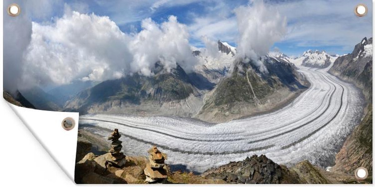 Wanddecoratie buiten Panorama van de Europese Aletschgletsjer in ...