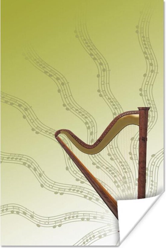 Affiche Illustration d'une harpe avec des notes de musique 60x90 cm ...
