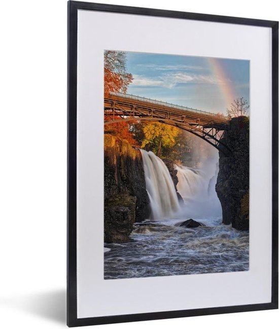 Fotolijst incl. Poster - Regenboog over de Great Falls in Paterson in ...