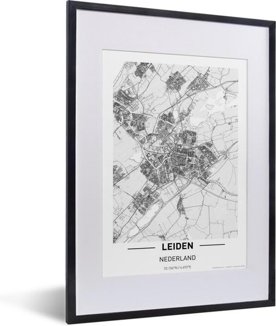Fotolijst incl. Poster - Stadskaart Leiden - 30x40 cm - Posterlijst ...