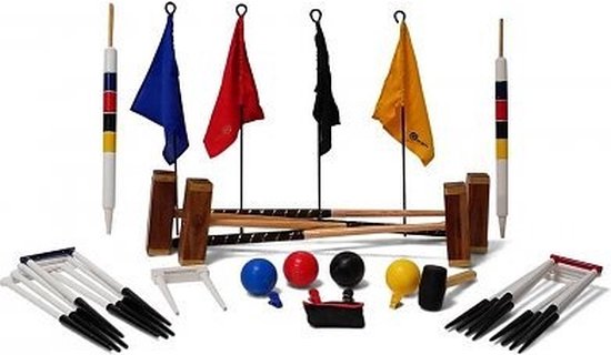 Meester Croquet set, 4 persoons, 16 mm stalen poorten, kunststof ballen ...