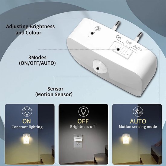 Stopcontactlamp - Dimbare LED-nachtlamp met - bewegingsmelder ...