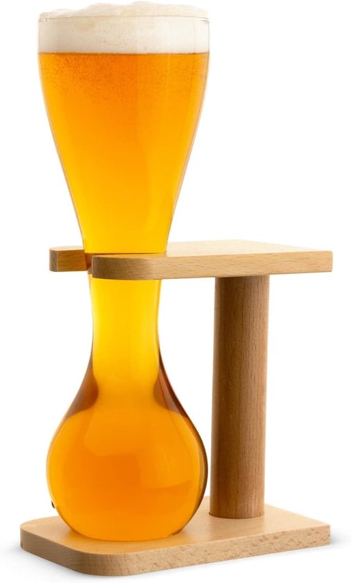 Slank Bierglas met Houten Houder - Ideaal voor Bierliefhebbers - 1 stuk ...