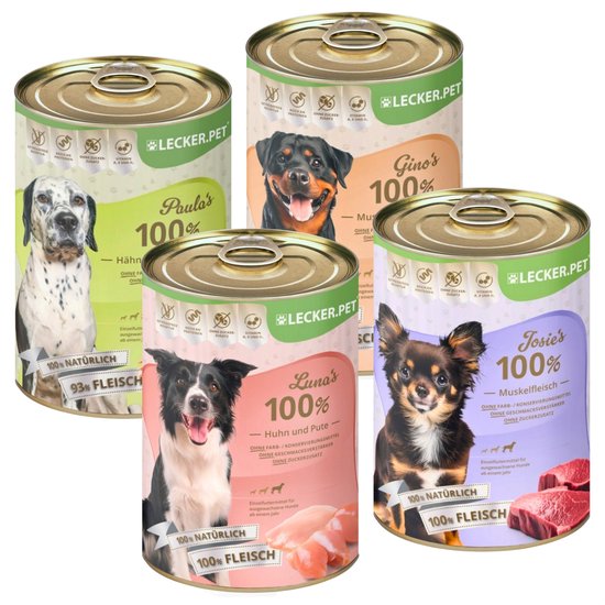 24 x 400 g Lecker.Pet® Gino's, Josie's, Luna's & Paula's 100% vlees ...