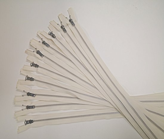 Rits , YKK, Deelbaar , Metaalrits , (10 Stuks) kleur Wit/Creme, Lengte 50 cm | bol
