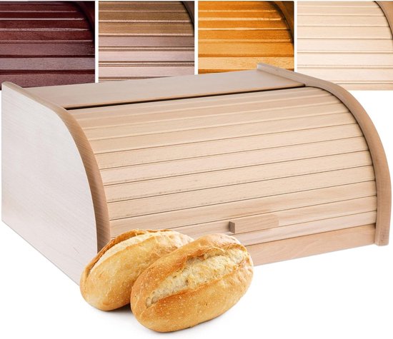 Ruime houten broodtrommel met roldeksel voor extra versheid en voorklep ...