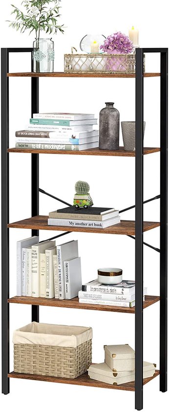 Boekenkast Industriële Stijl – Rustiek Bruin & Zwart – 5 Planken ...