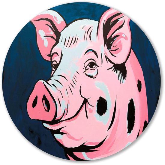 Vrolijke pop-art varken - Varken rond schilderij - Wandschalen dieren ...