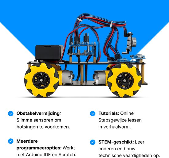 Sminty® Smart Car Arduino Robot Bouwpakket - Programmeerbare Robotauto - 4WD Mecanum... | bol