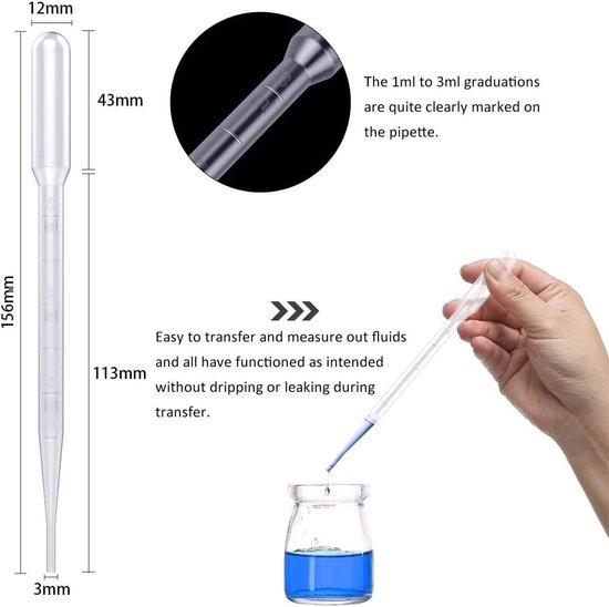 100 stuks kunststof transferpipetten 3 ml - Meetpipet voor ...