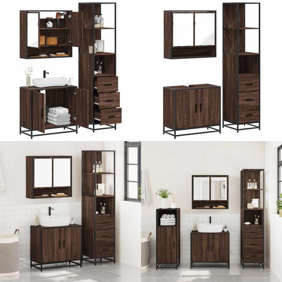 vidaXL 3-delige Badkamermeubelset bewerkt hout bruin eikenkleur ...
