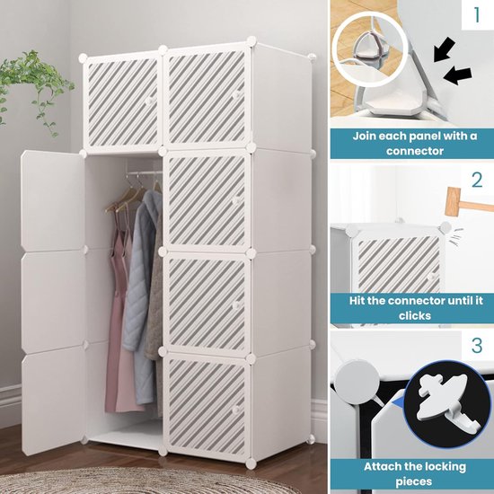 Modulaire Kledingkast en Opbergplank - 8 Modules - Witte Kleur - 140x70 ...