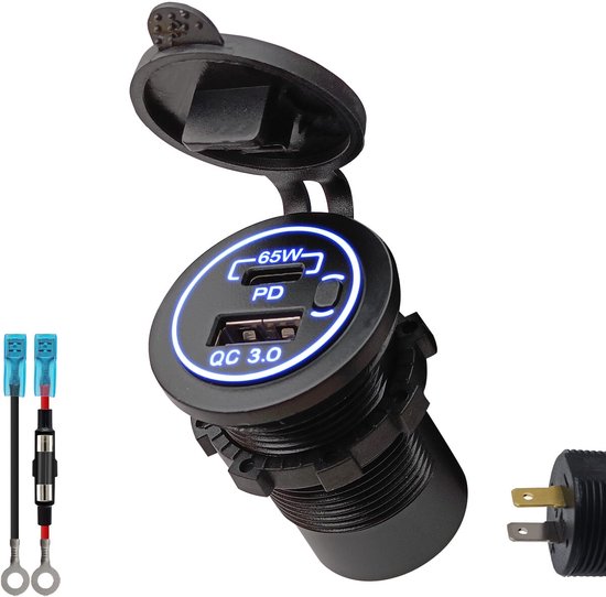 ProRide 12V USB/USB C Stopcontact 2 Poorten Inbouw met Schakelaar - 65W ...