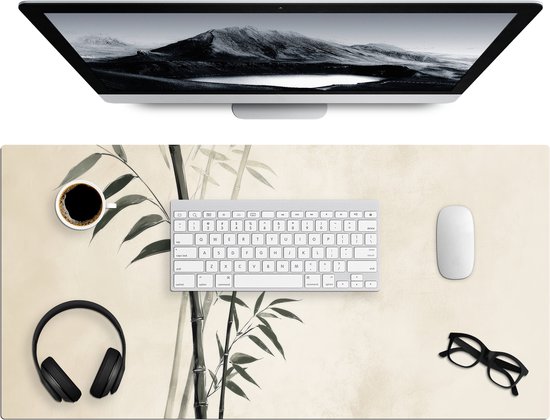 Bureau onderlegger 80x40 cm - Japandi - Bamboe - Beige - Muismat XXL ...