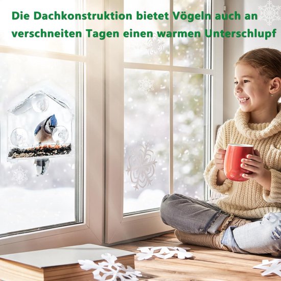 Vogelvoederdispenser vogelhuisje raam zuignap acryl vogelvoederbak met ...