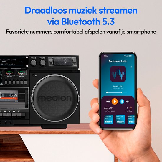 MEDION P66538 Cassetterecorder (retro boombox met cd-speler, jaren 80 ...
